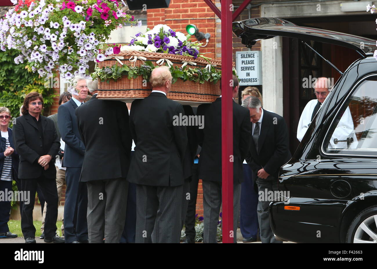 The Funeral of George Cole at Reading Crematorium Featuring: The coffin ...
