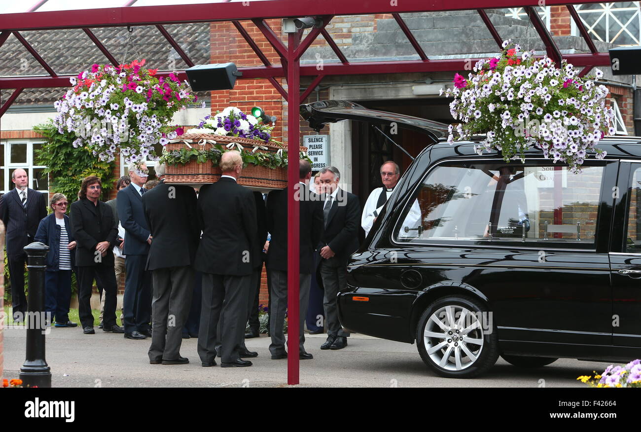 The Funeral of George Cole at Reading Crematorium Featuring: The coffin ...