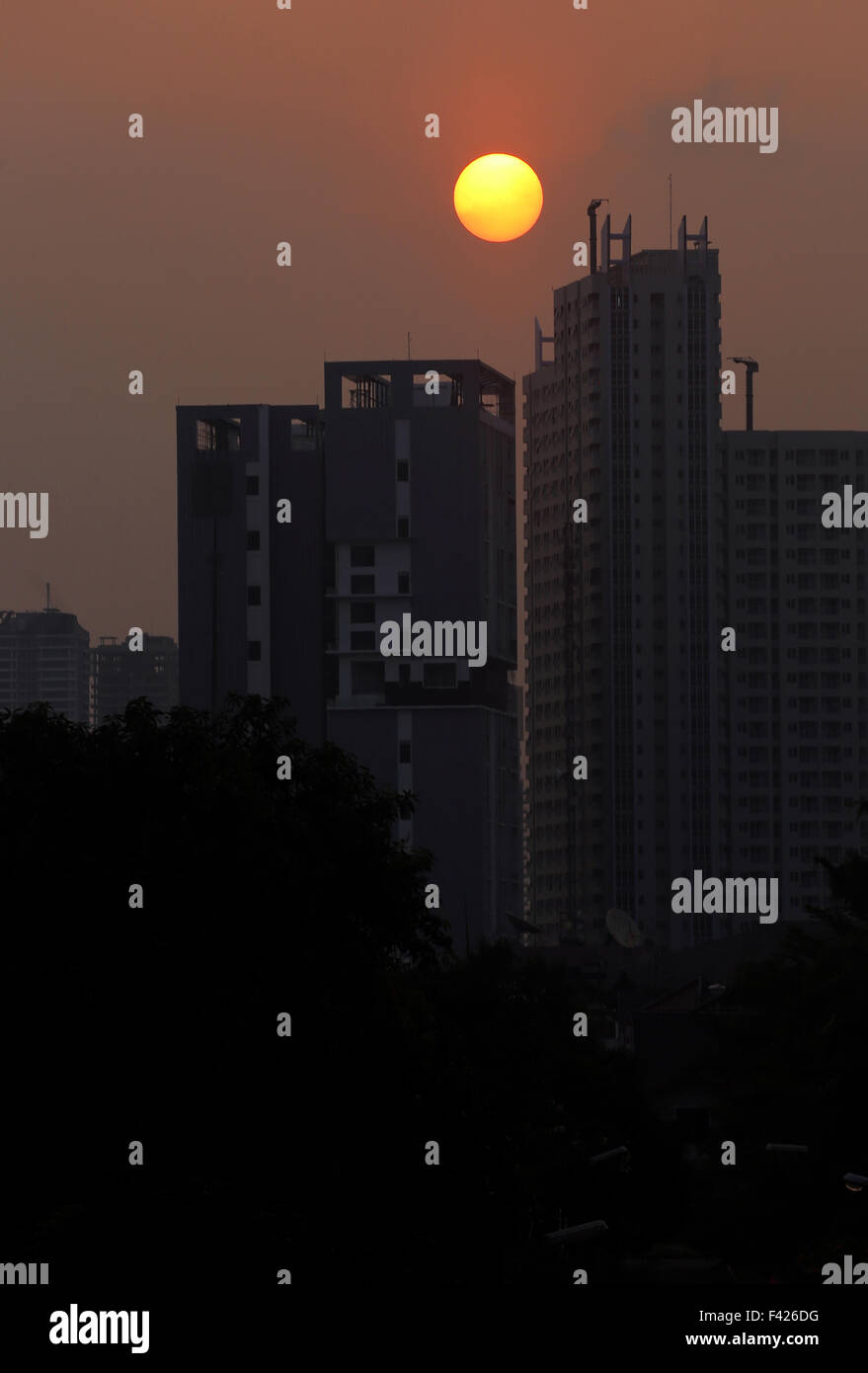 picture of the sunset from one part of the city of Jakarta, Indonesia ...