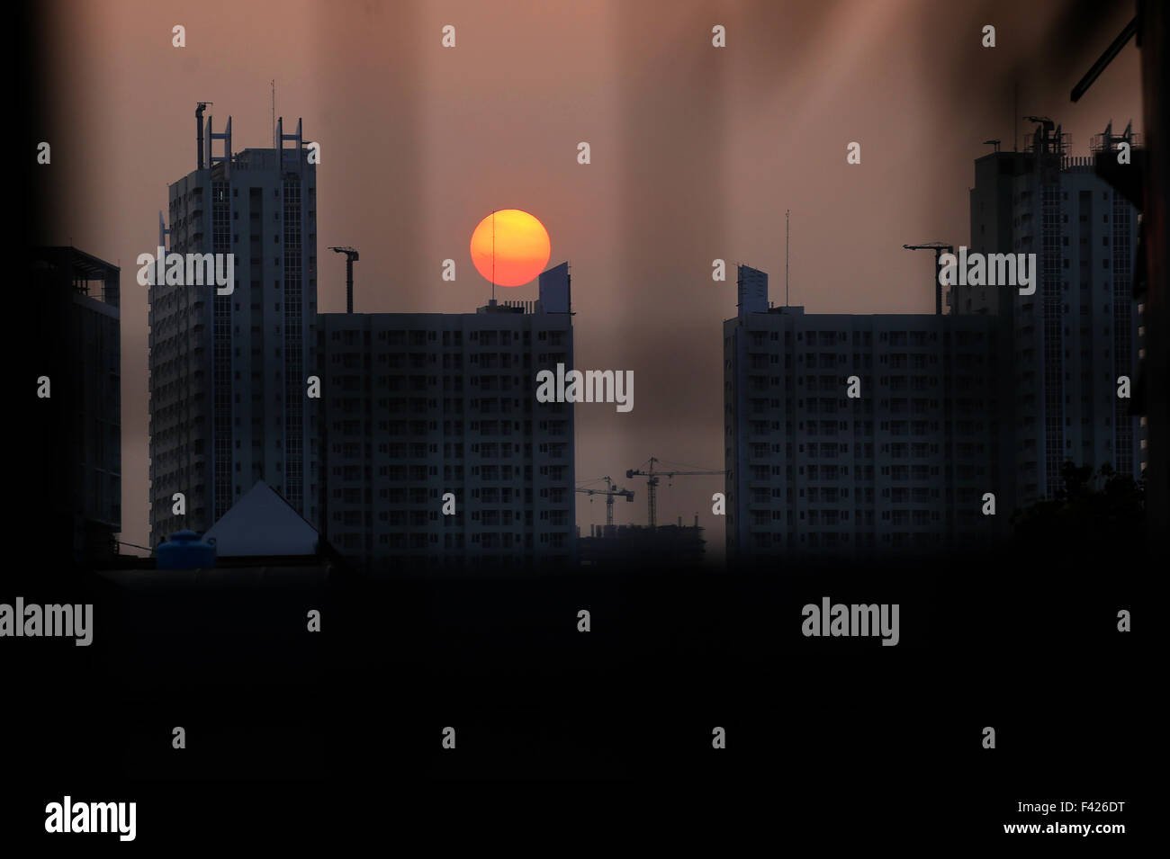 picture of the sunset from one part of the city of Jakarta, Indonesia ...