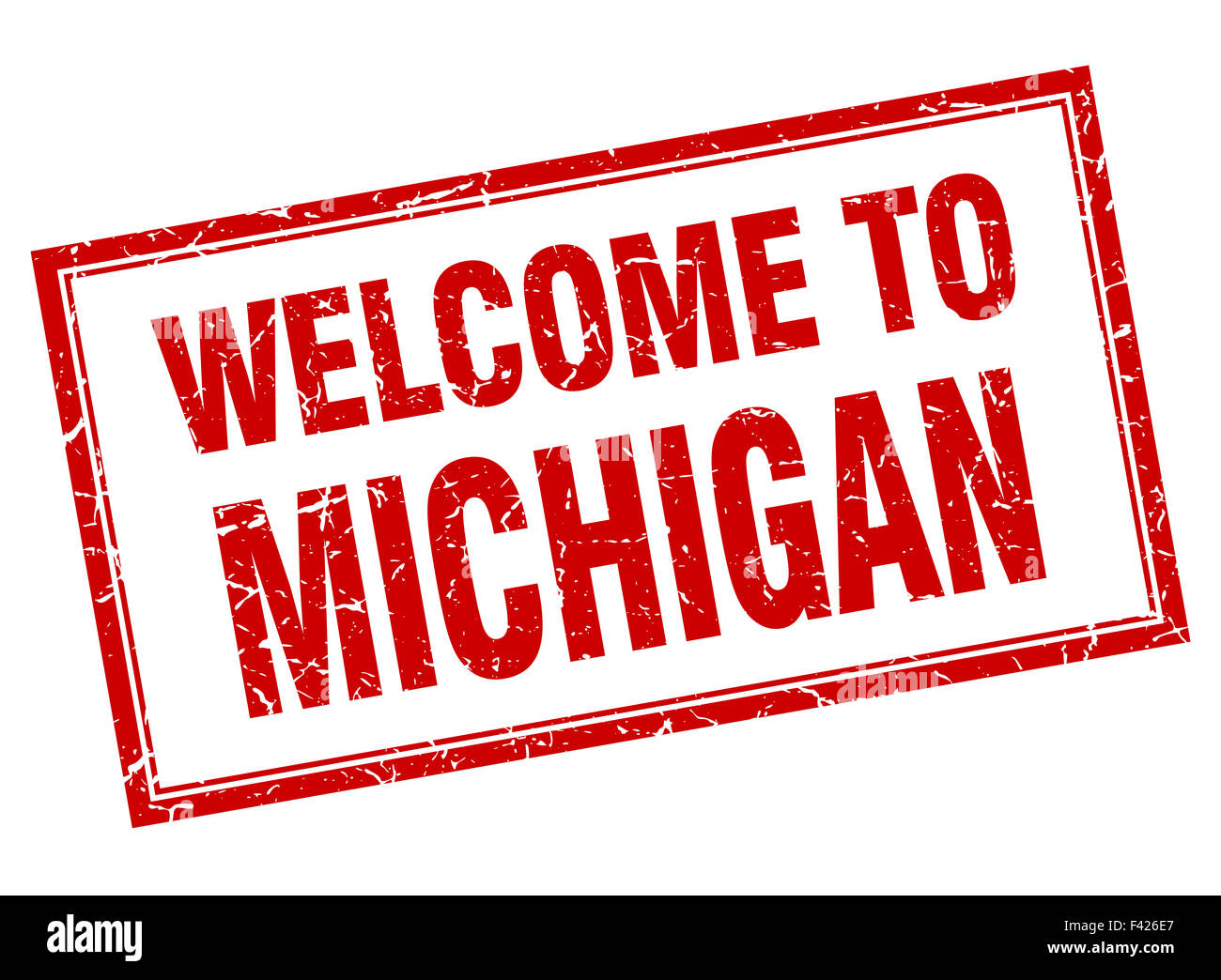Michigan red square grunge welcome isolated stamp Stock Photo - Alamy