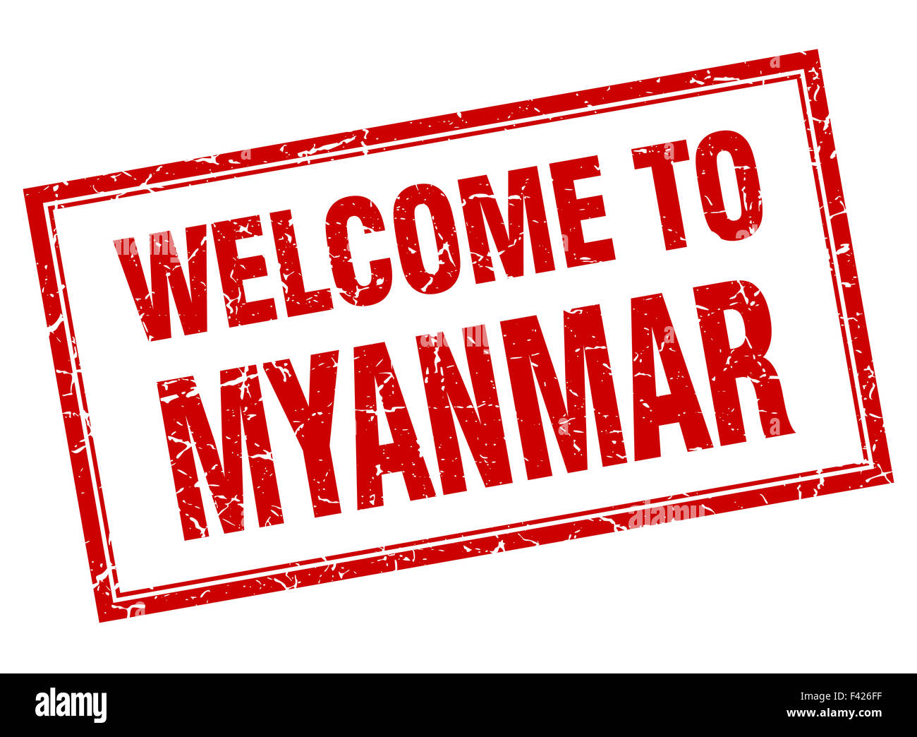 Myanmar red square grunge welcome isolated stamp Stock Photo - Alamy