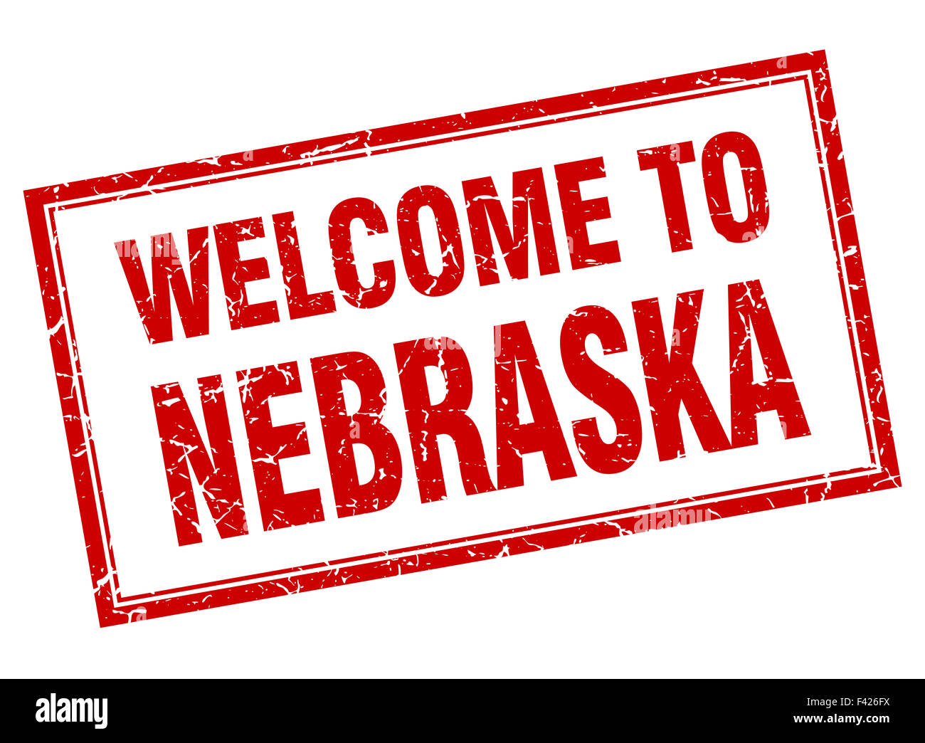 Nebraska red square grunge welcome isolated stamp Stock Photo - Alamy