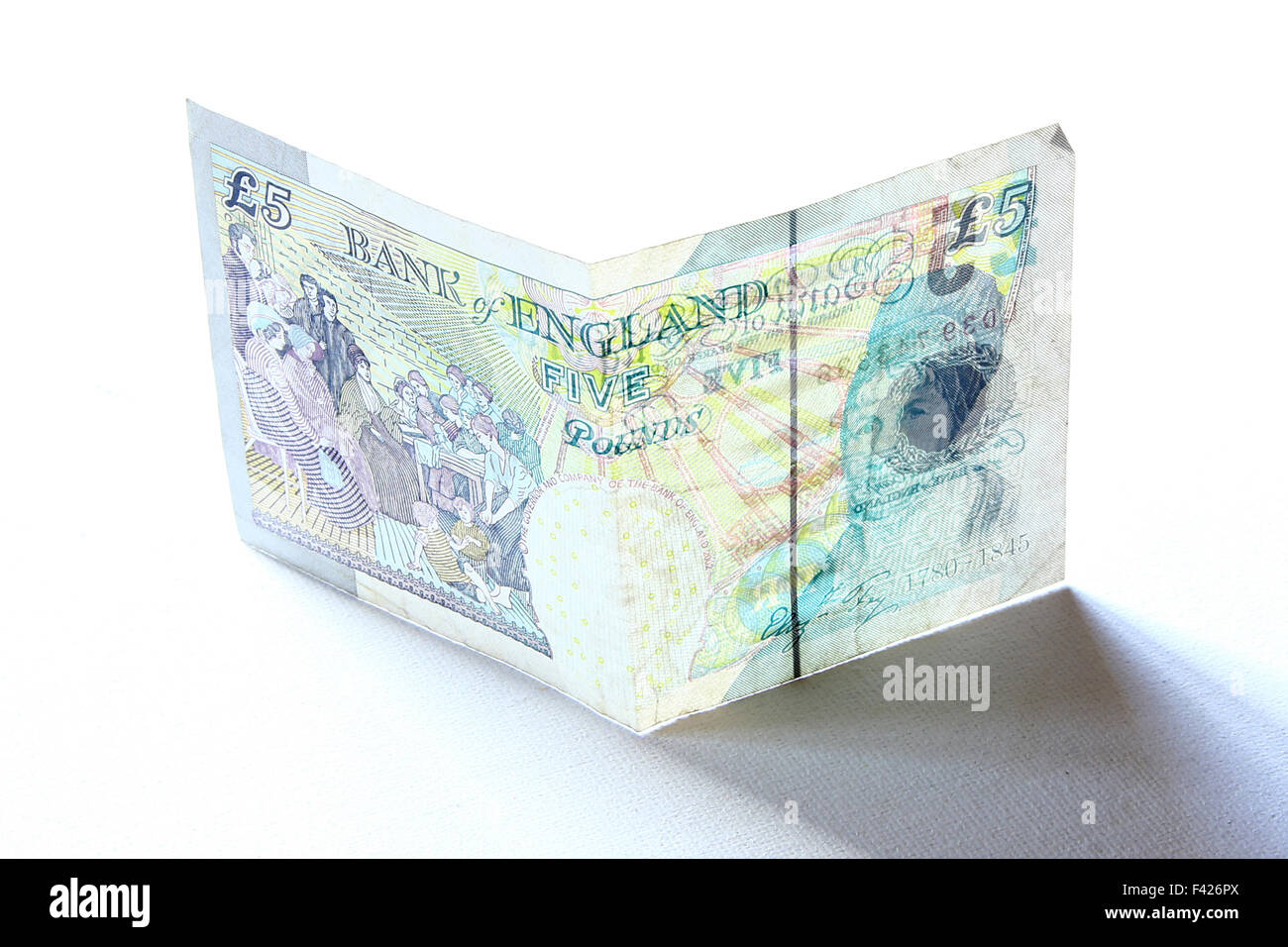 new five 5 pounds banknote greenback paper money with shadow Stock ...