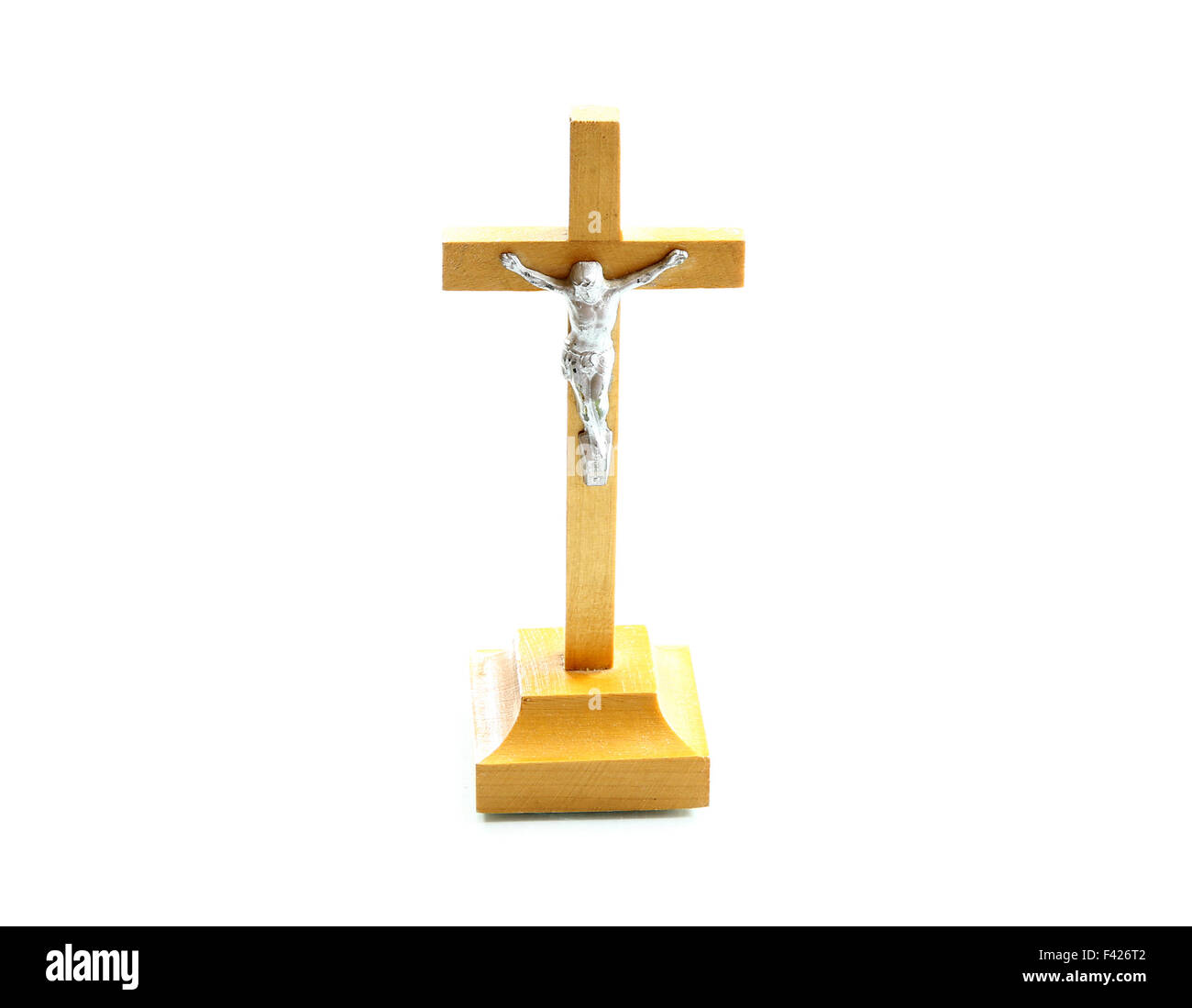 very simple wooden holy crucifix jesus christ on cross white background ...