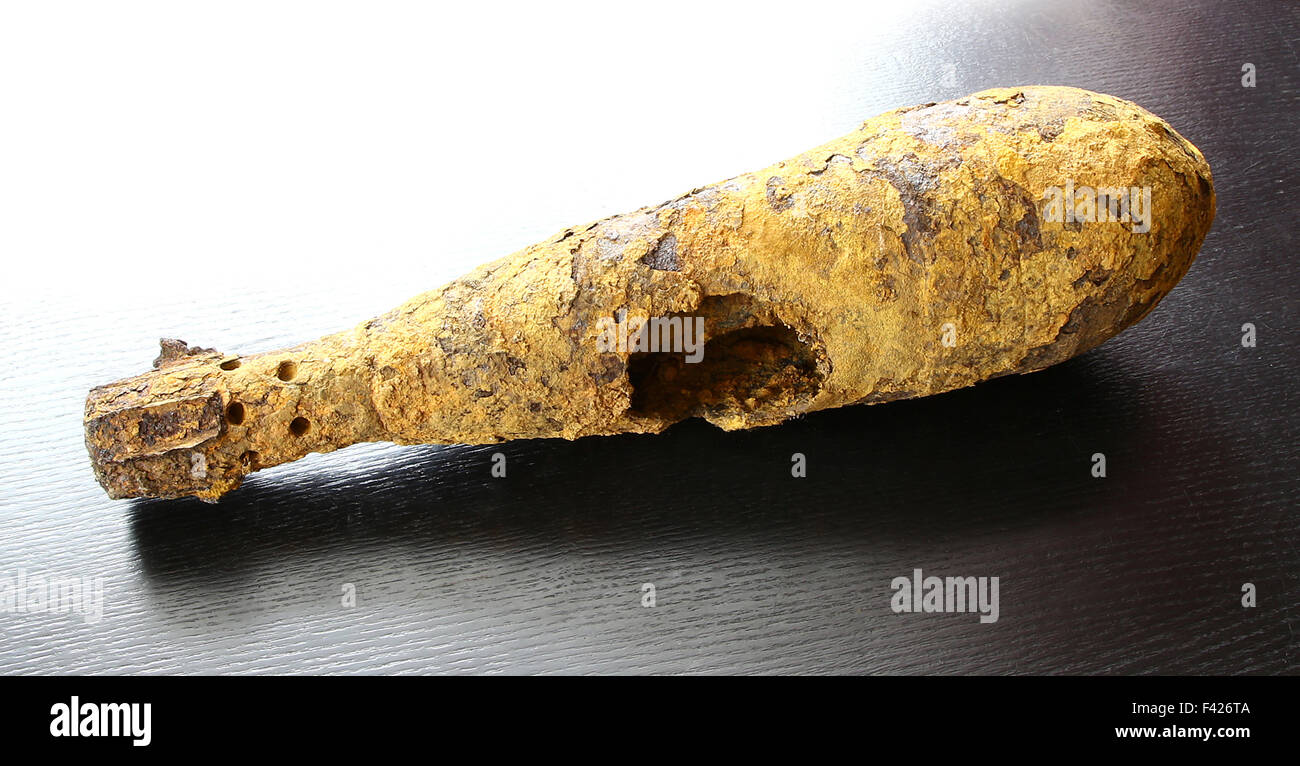vintage rusted aviation bomb shot projectile shell world war II ...