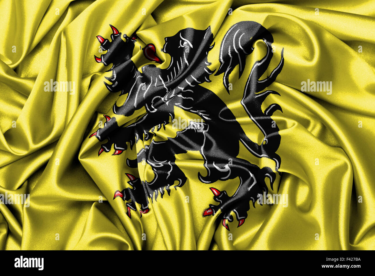Large satin flag waving - flag of Flanders Stock Photo - Alamy