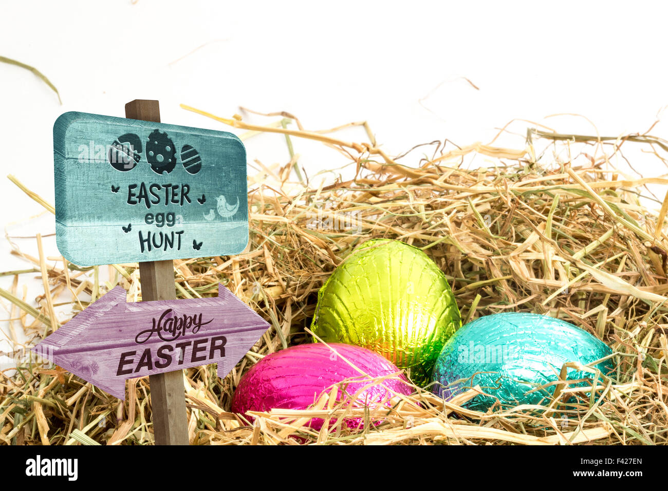 Composite image of easter egg hunt sign Stock Photo - Alamy