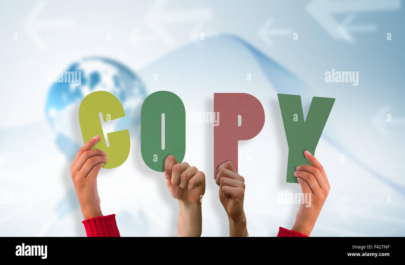 Composite image of hands showing copy Stock Photo - Alamy