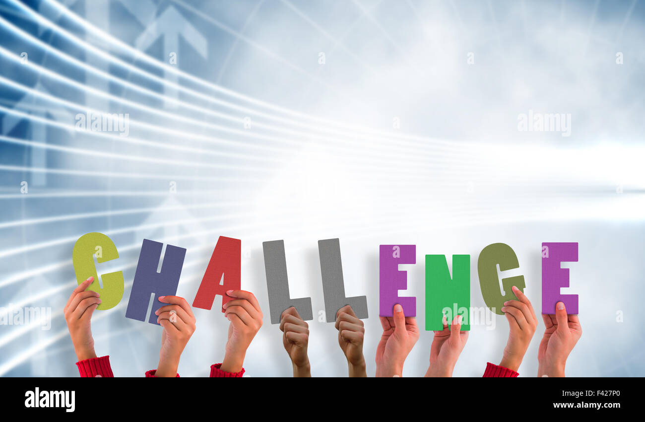 Composite image of hands showing challenge Stock Photo - Alamy