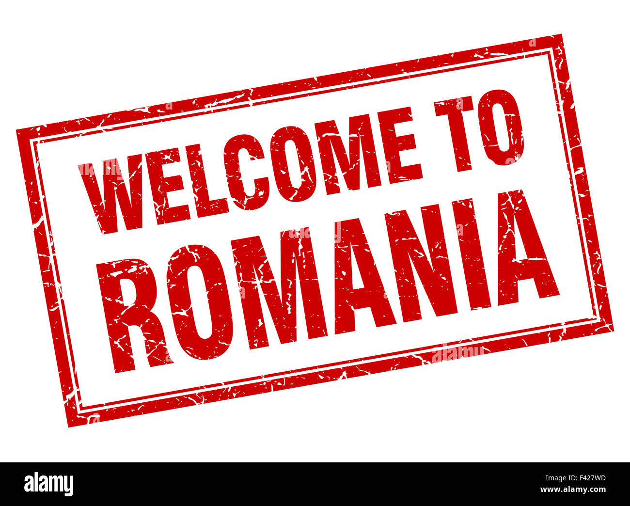 Romania red square grunge welcome isolated stamp Stock Photo - Alamy