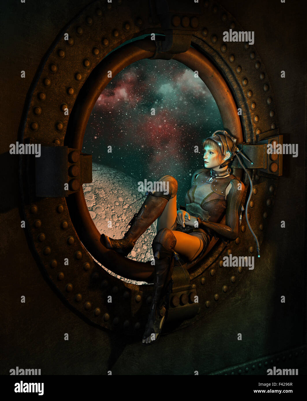 3d computer graphics of a young woman with a fantasy science fiction ...