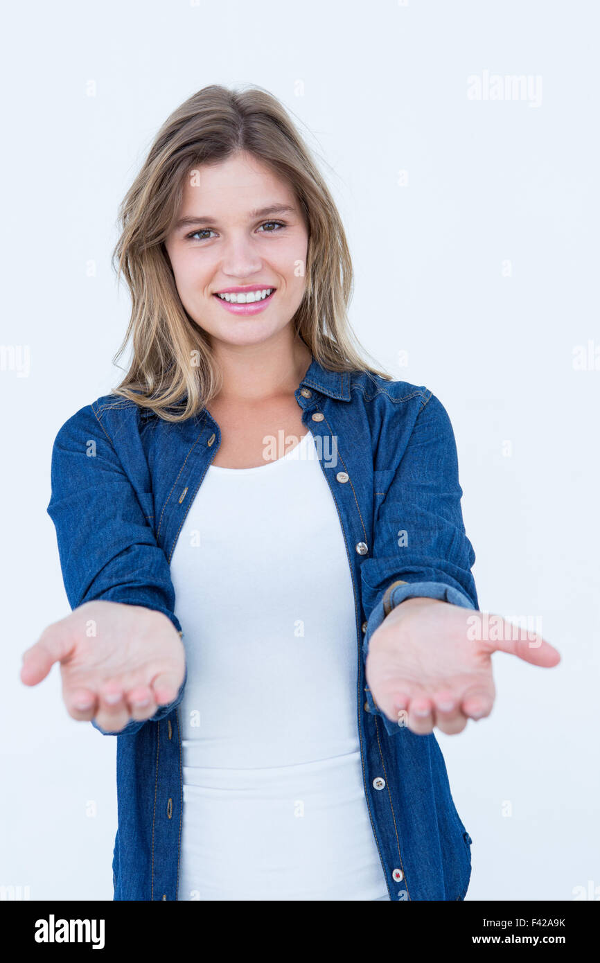Woman presenting her hands Stock Photo - Alamy