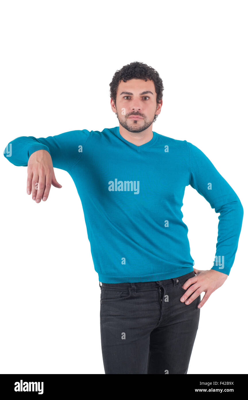 Guy leaning on an invisible object Stock Photo - Alamy