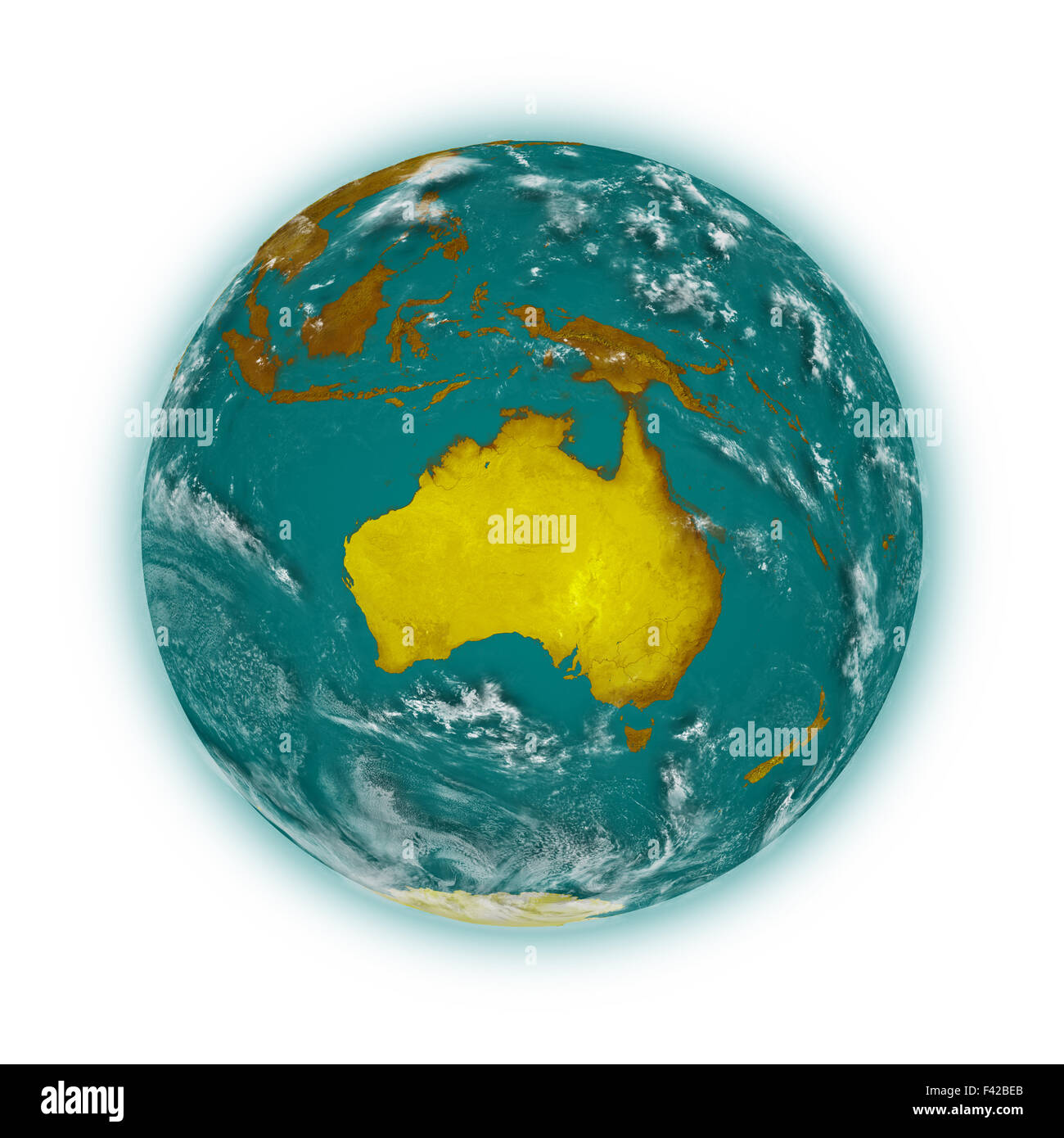 Australia on blue planet Earth isolated on white background. Highly ...