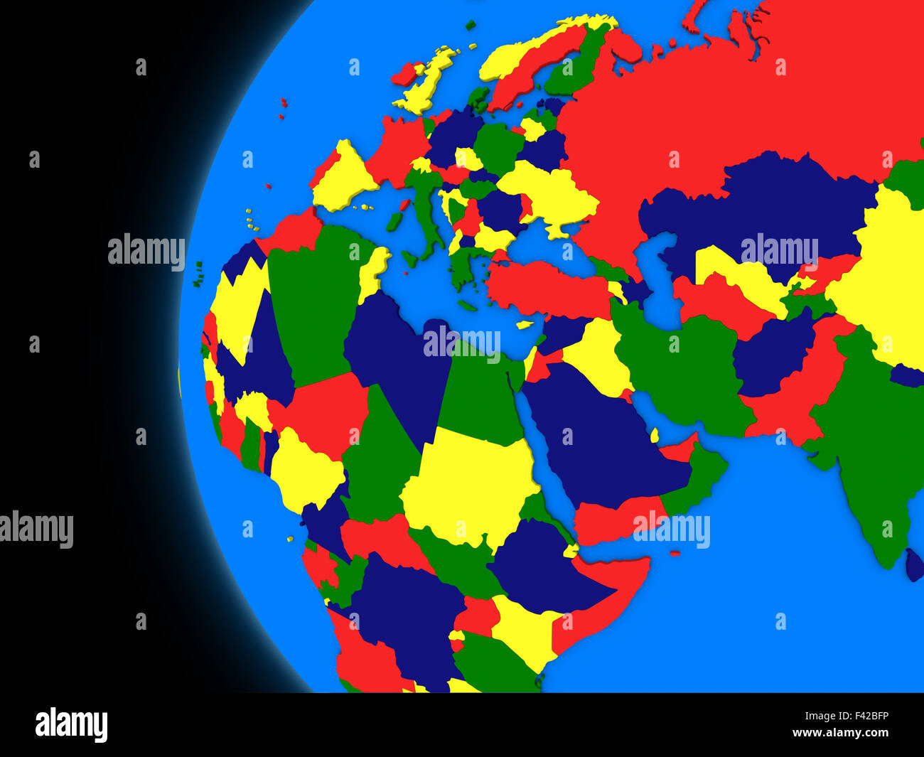 Illustration of EMEA region on political globe with black background ...