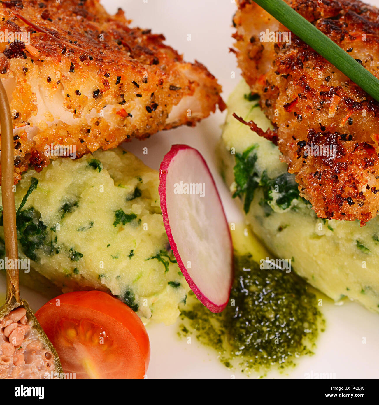 Mashed potatoes fish in plate hi-res stock photography and images - Alamy