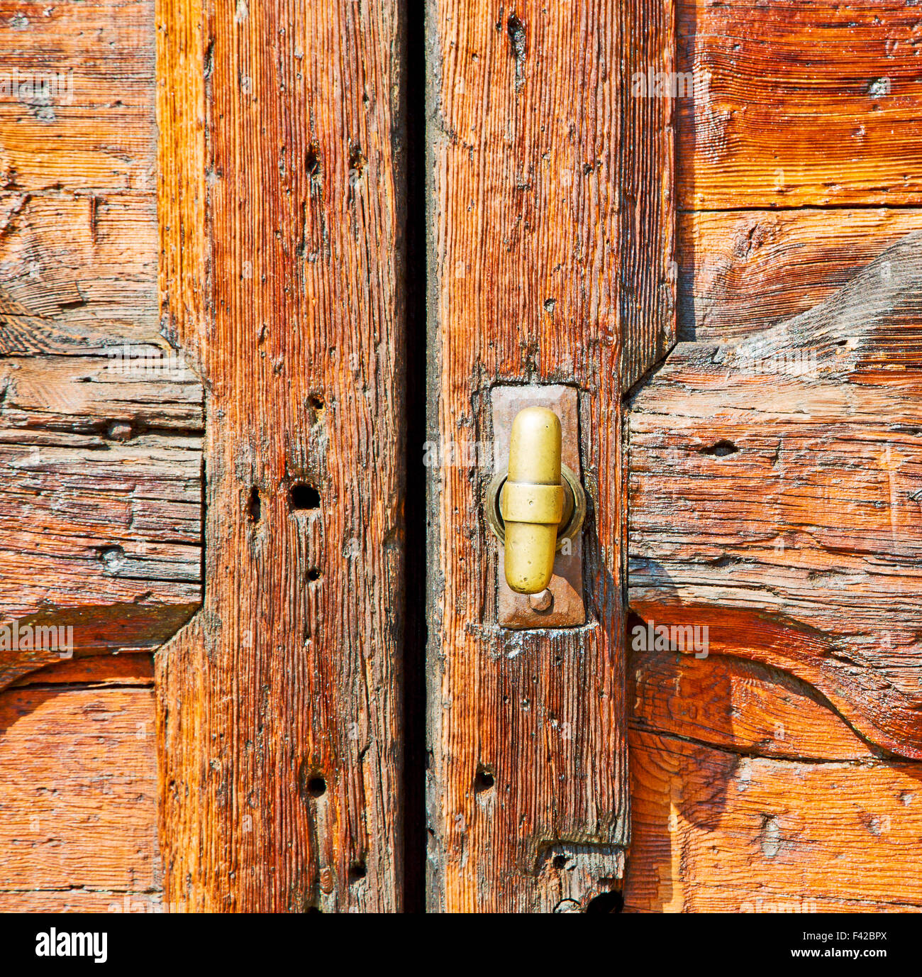 europe old in italy antique close brown door and rusty lock closeup ...