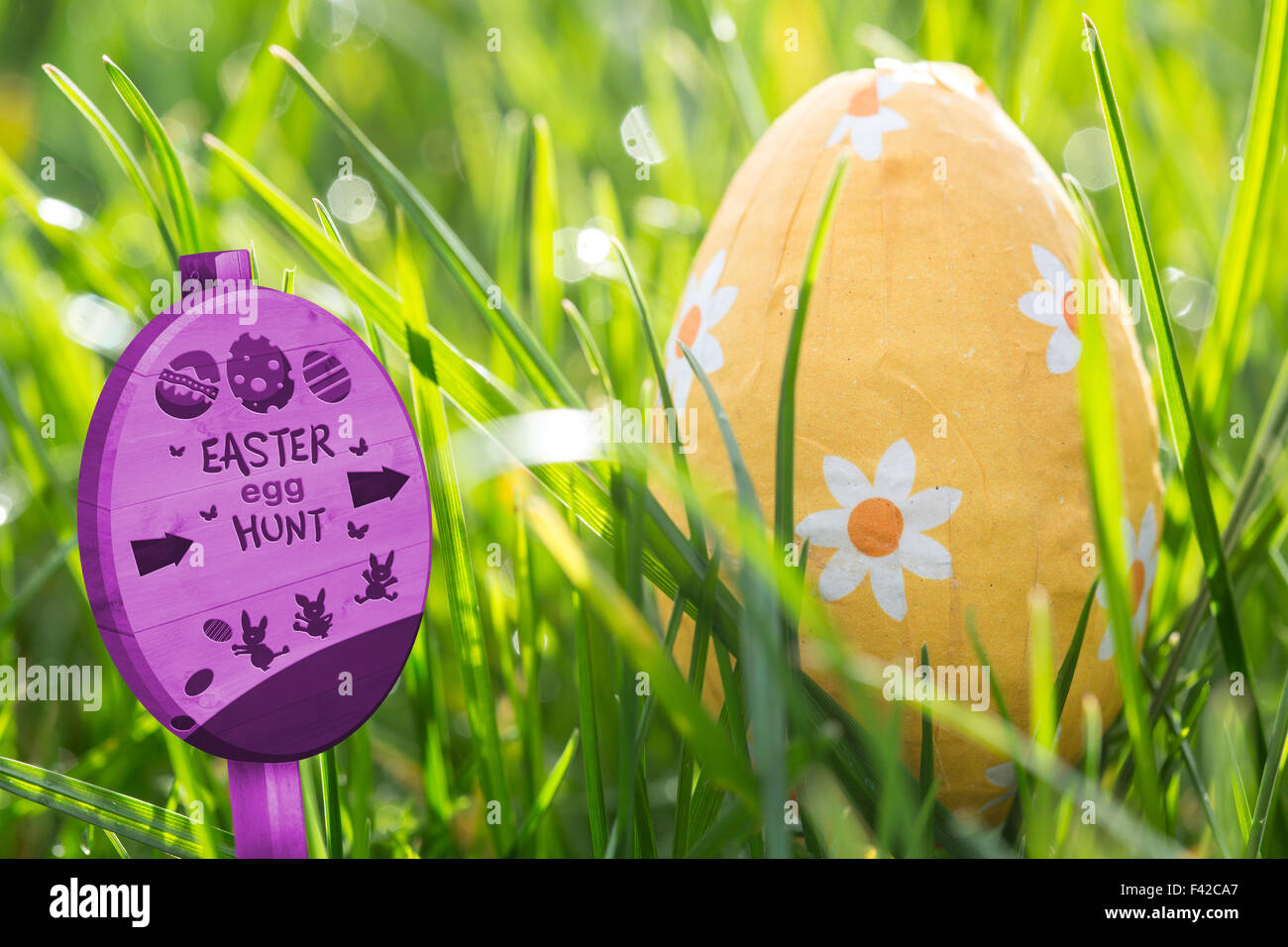 Composite image of easter egg hunt sign Stock Photo - Alamy