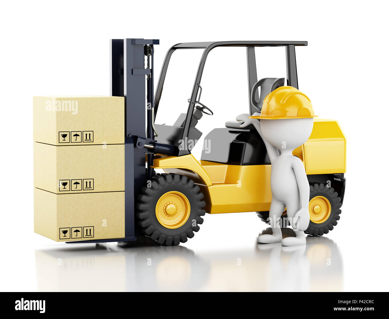 3d white people with a forklift and boxes Stock Photo - Alamy