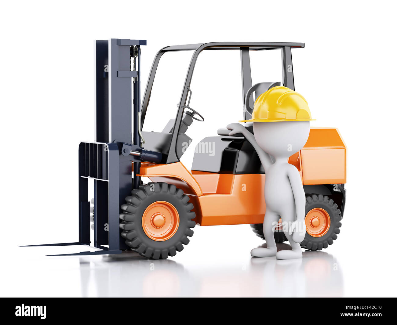 3d white people with a forklift truck Stock Photo - Alamy