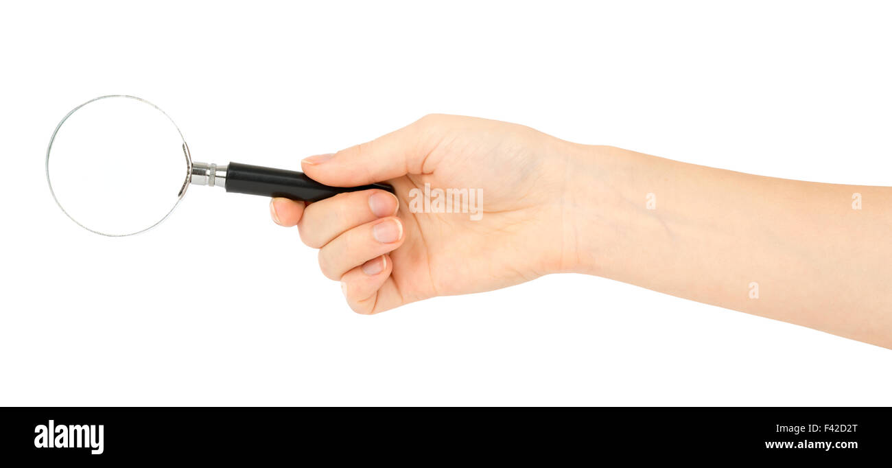 Humans hand holding magnifier Stock Photo - Alamy