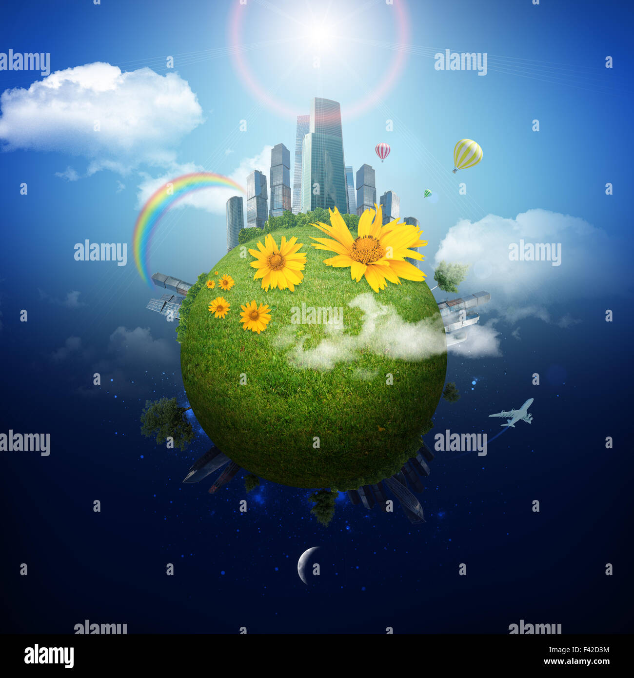 Earth with city and clouds Stock Photo - Alamy