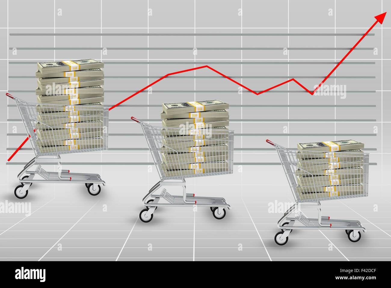 Stack of dollars in shopping cart Stock Photo - Alamy