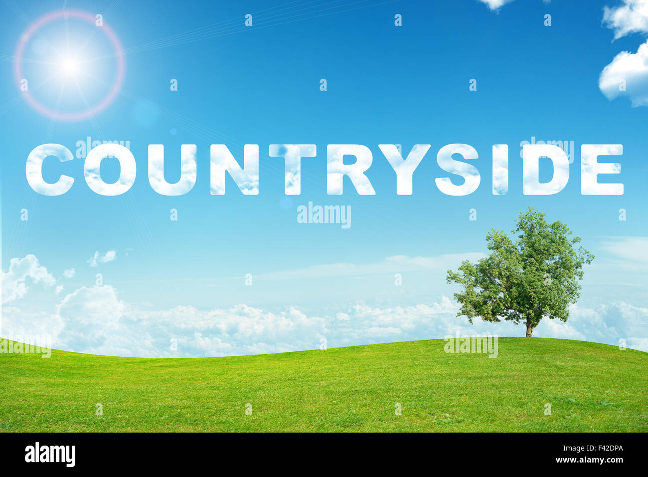 Landscape with countryside word Stock Photo - Alamy