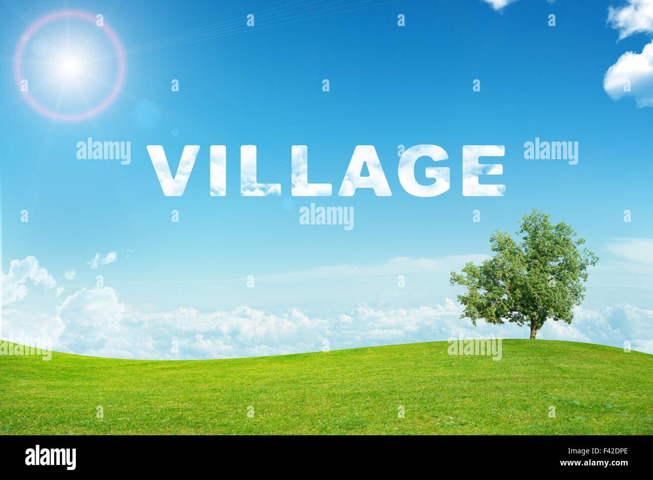 Landscape with village word Stock Photo - Alamy