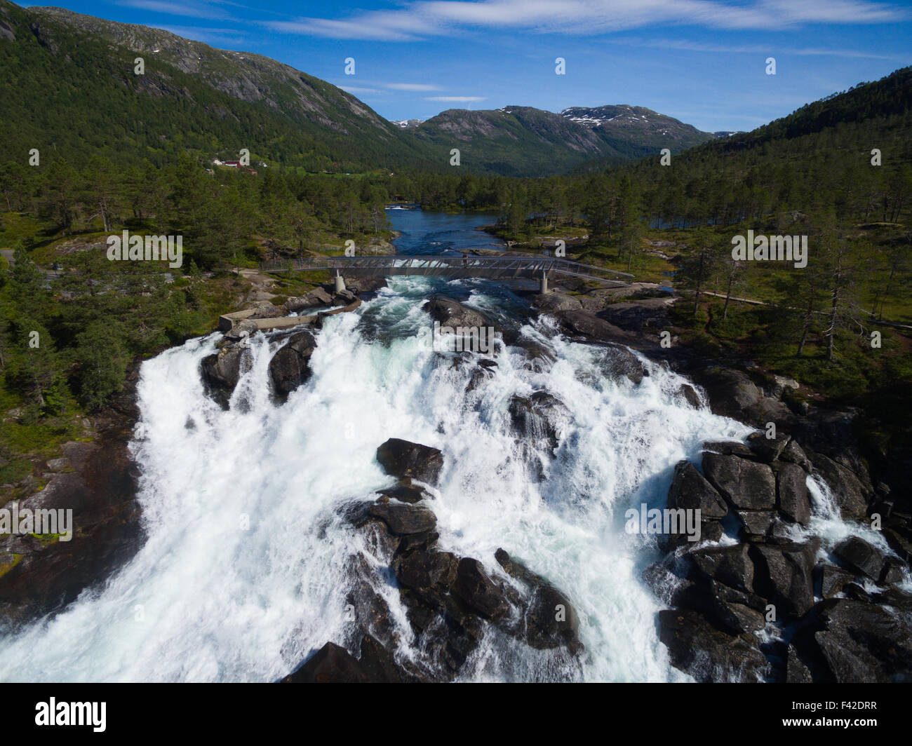 Aerial view of popular norwegian waterfalls Likholefossen Stock Photo ...