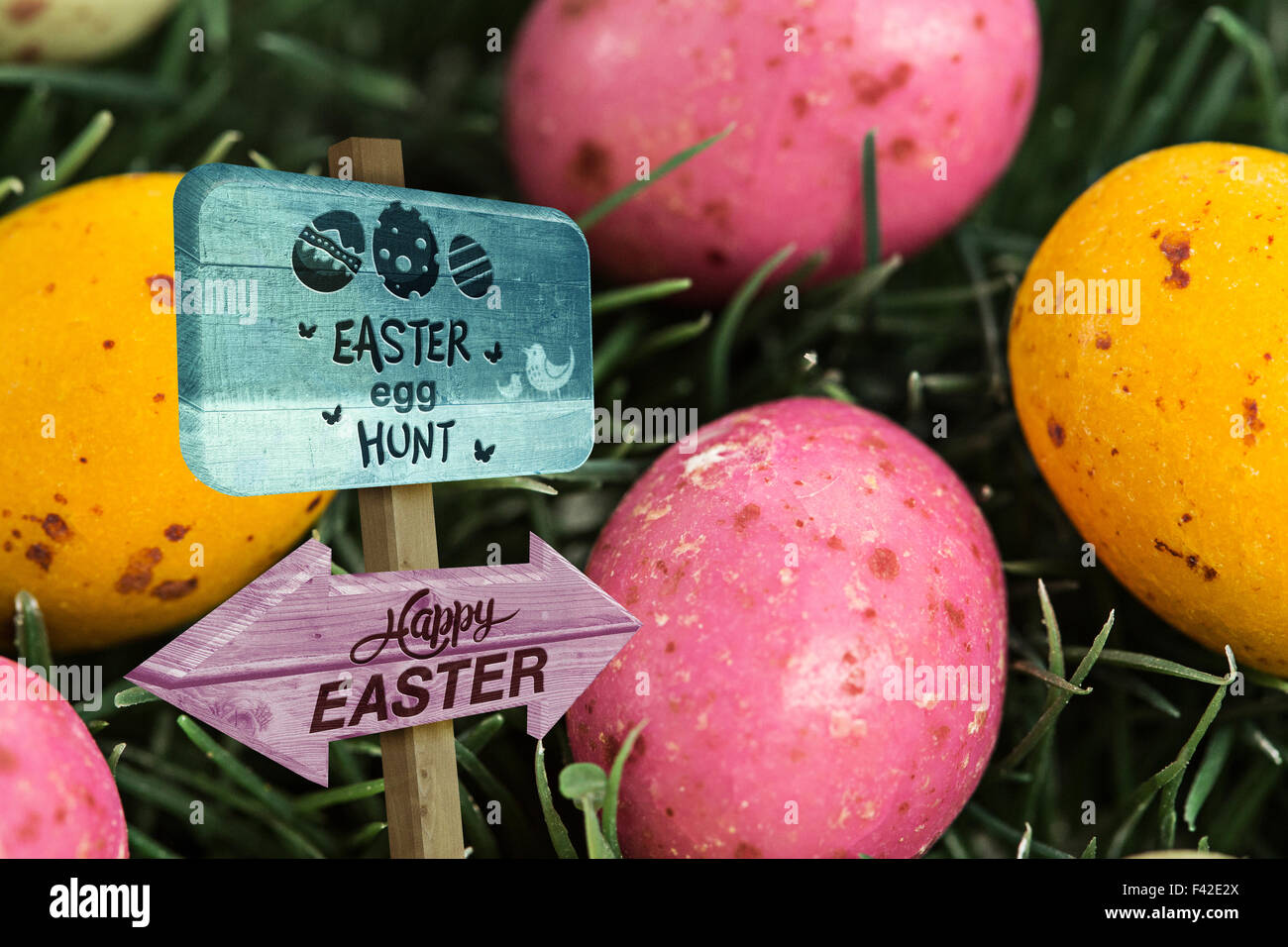 Composite image of easter egg hunt sign Stock Photo - Alamy
