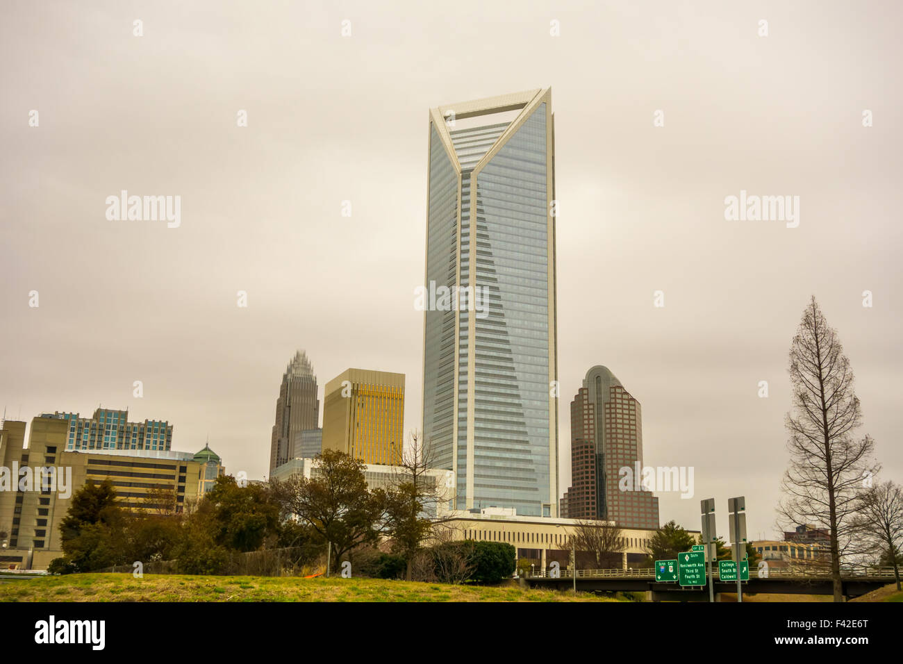 overcast clouds over charlotte city skyline Stock Photo - Alamy