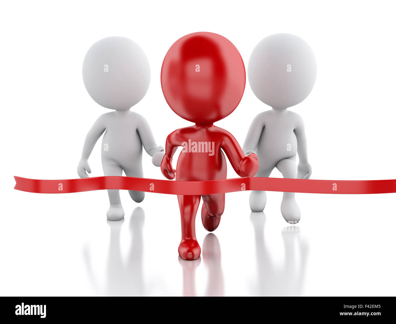 3d red people crossing the finishing line Stock Photo - Alamy