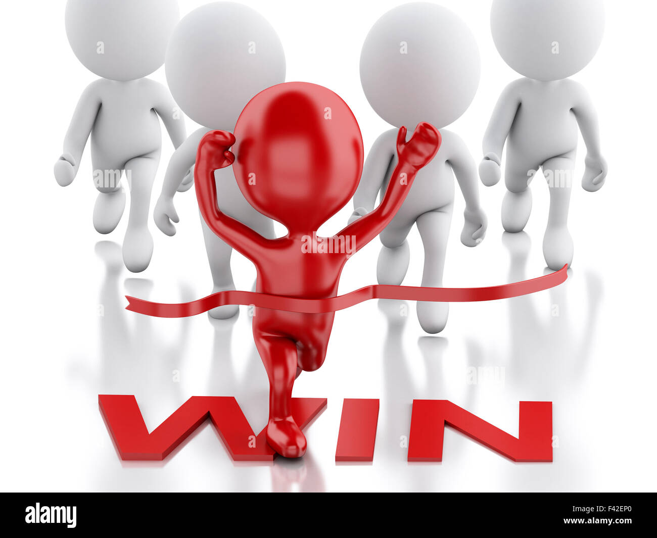 3d red people crossing the finishing line Stock Photo - Alamy
