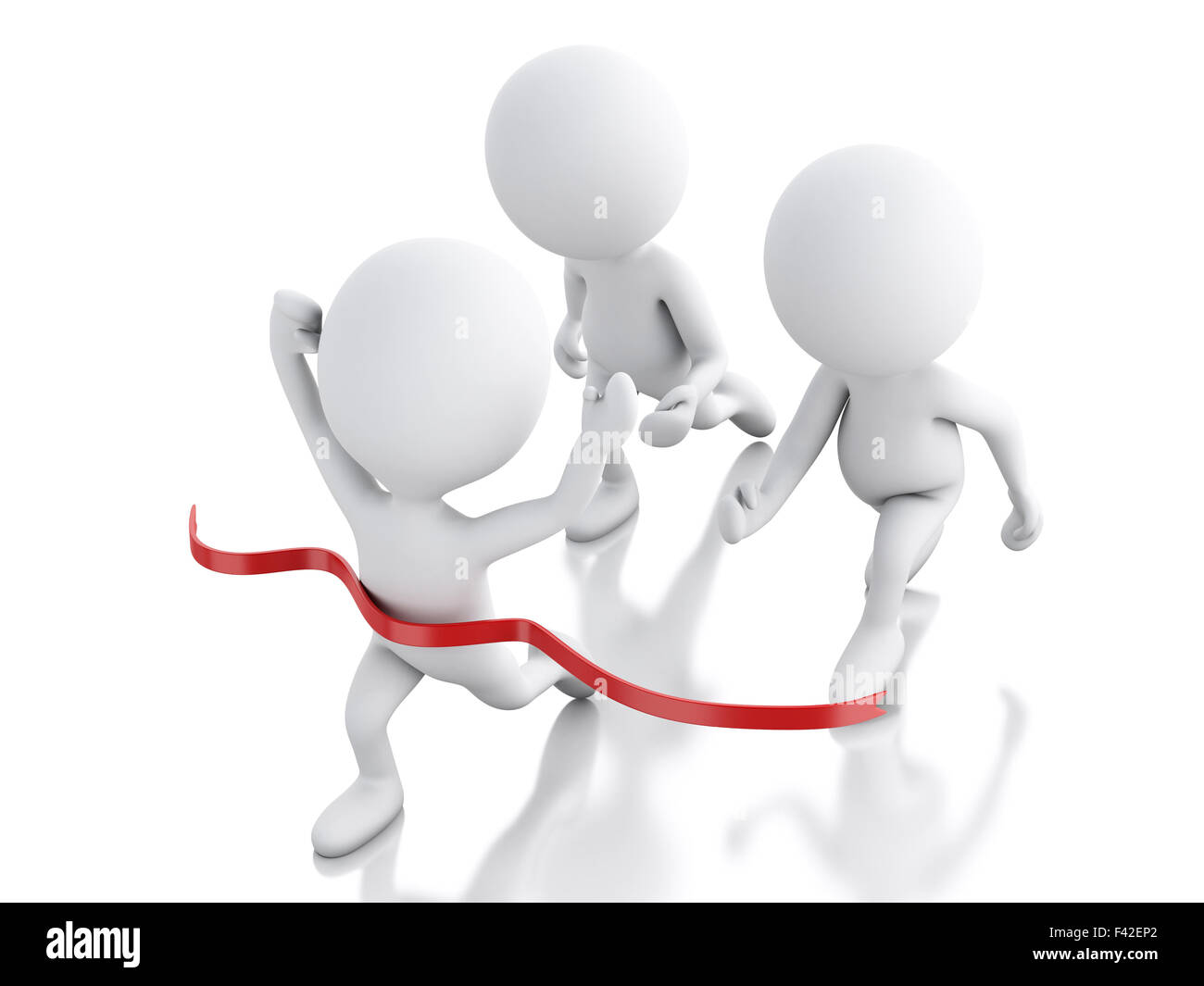 3d red people crossing the finishing line Stock Photo - Alamy