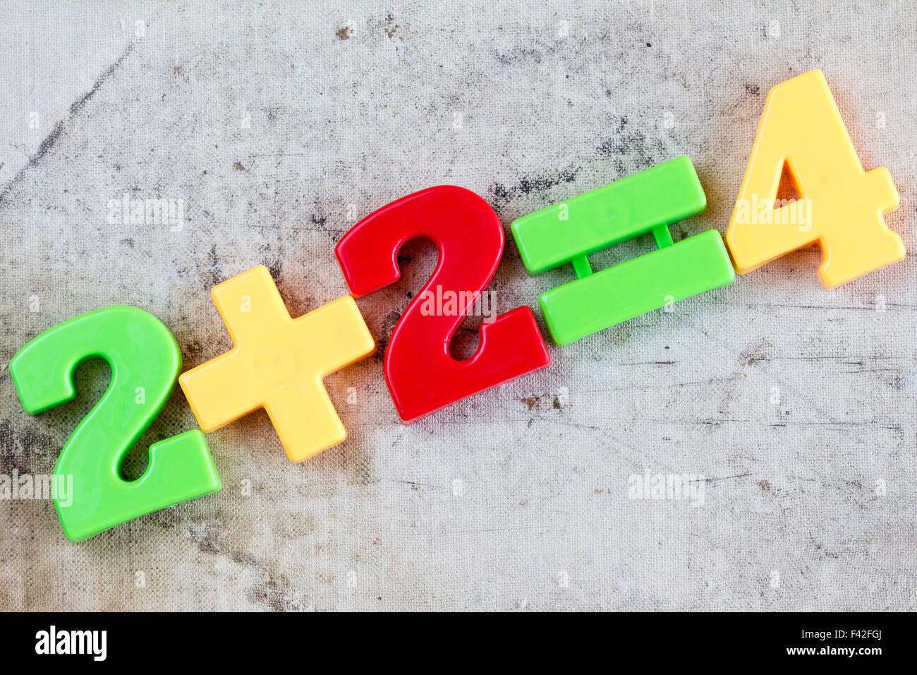 Math example with numbers magnets on a dirty background Stock Photo - Alamy