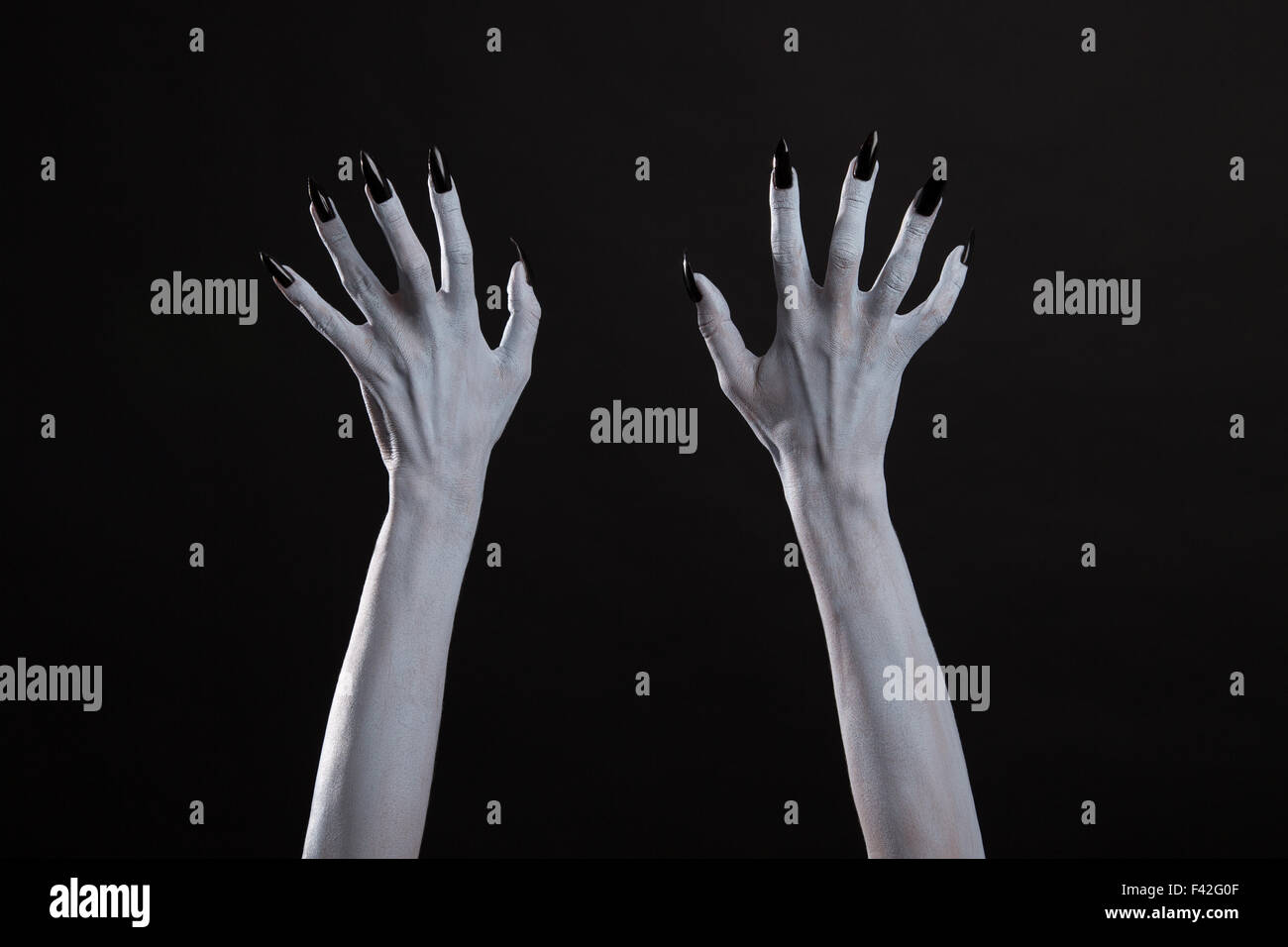 White witch hands with sharp black nails, Halloween theme Stock Photo ...