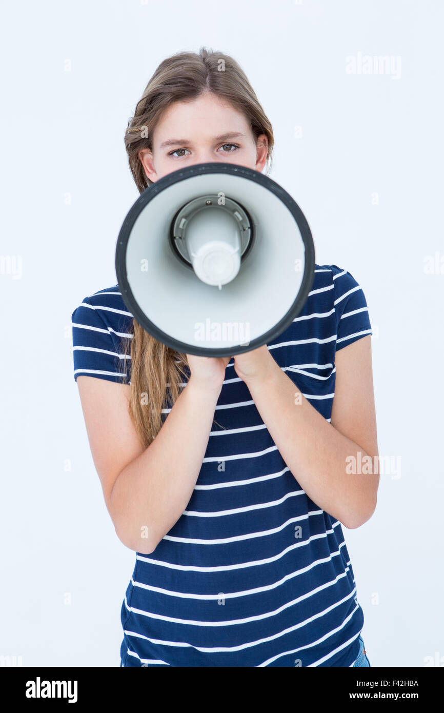 Woman talking through a megaphone hi-res stock photography and images ...