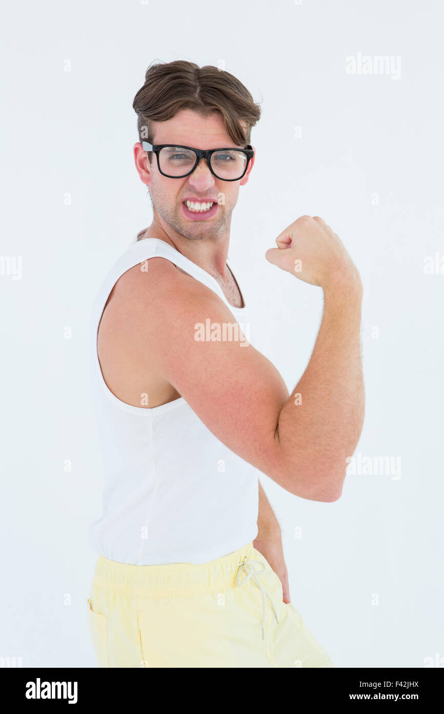 Nerd flexing arm hi-res stock photography and images - Alamy