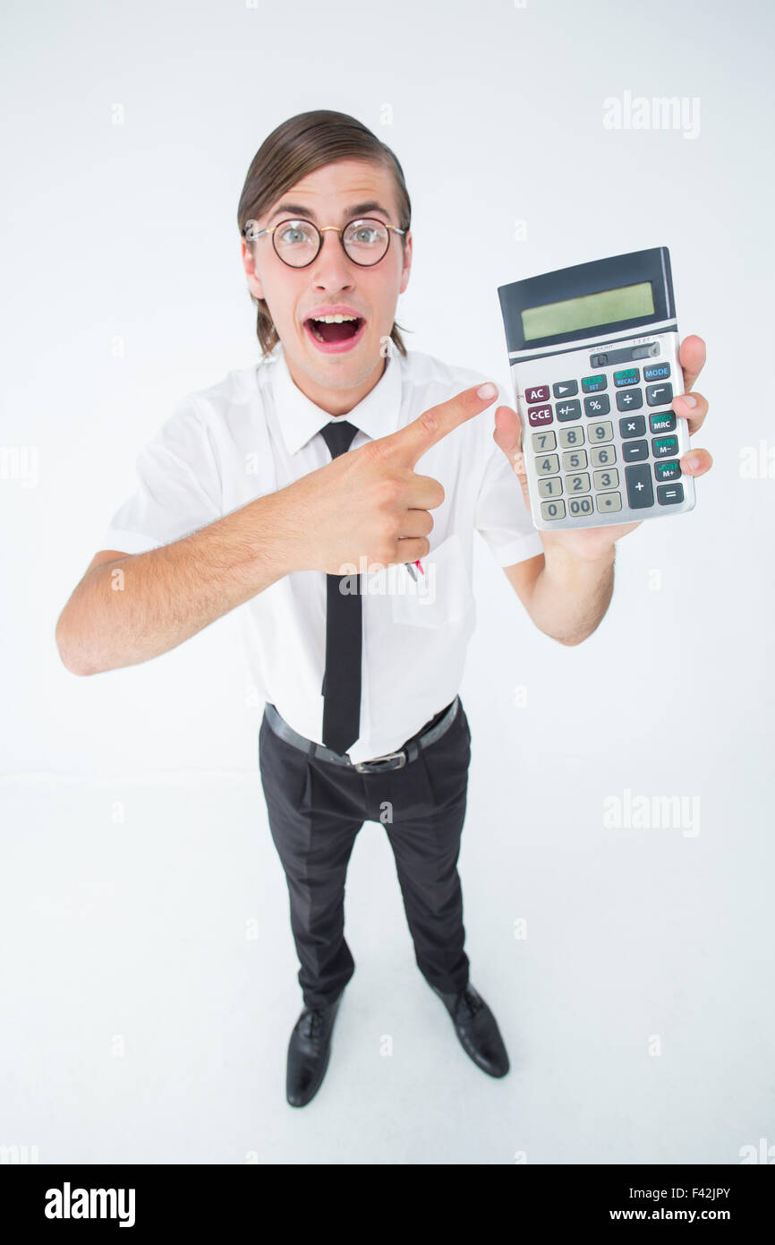 Portrait happy businessman calculating hi-res stock photography and ...