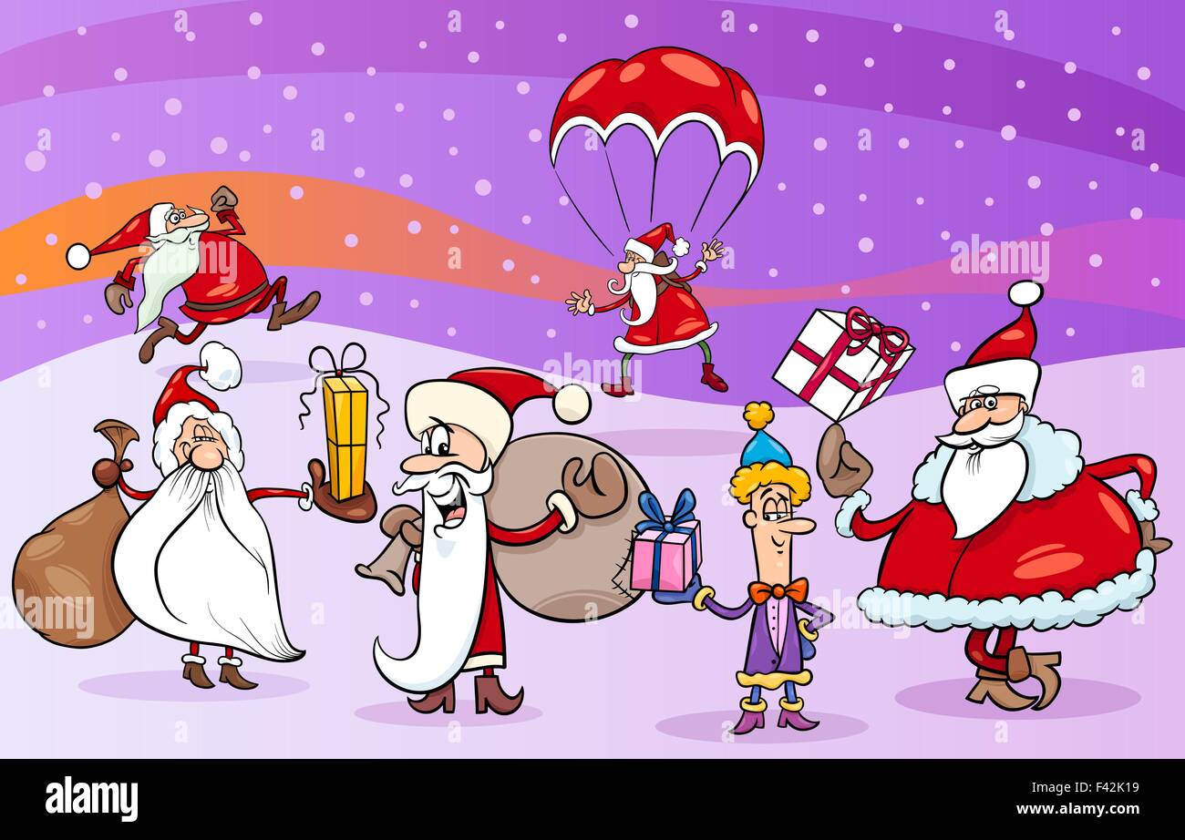 Cartoon Illustration of Santa Claus Characters Group on Christmas Eve ...