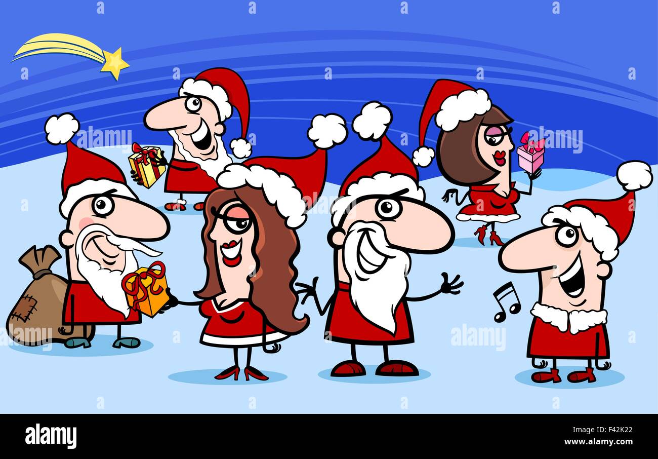 Cartoon Illustration of Christmas Santa Claus Characters Group Stock ...
