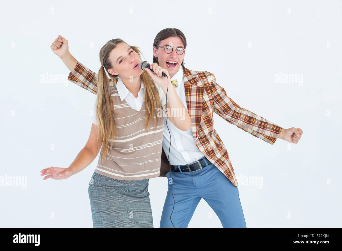 Blonde woman dancing singing microphone hi-res stock photography and images - Alamy