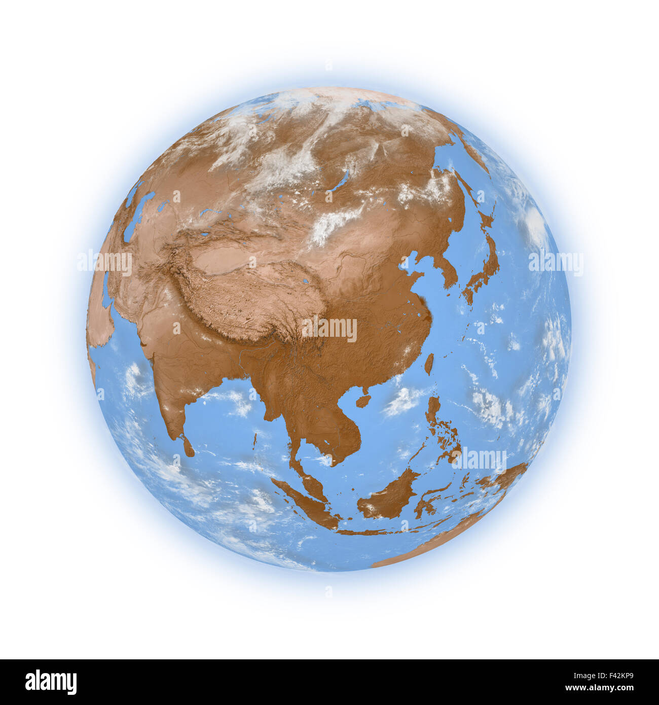 Southeast Asia on blue planet Earth isolated on white background ...