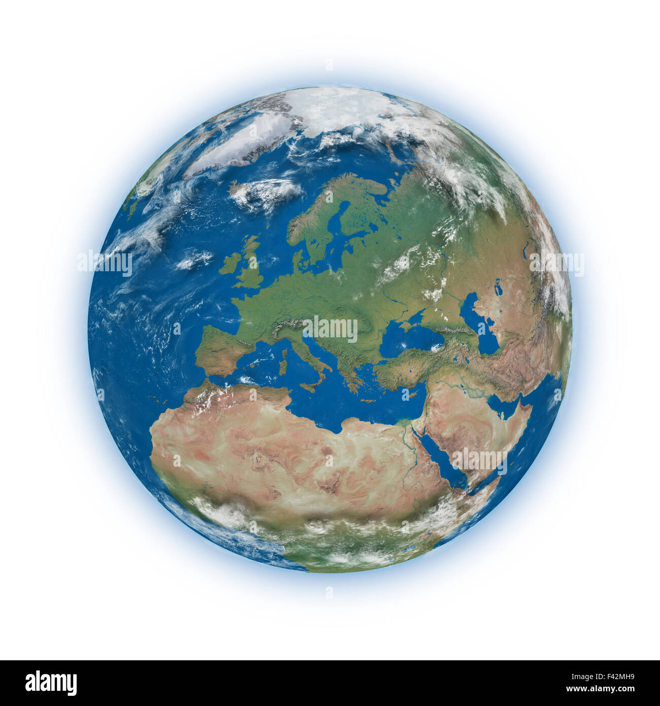 Europe on blue planet Earth isolated on white background. Highly ...
