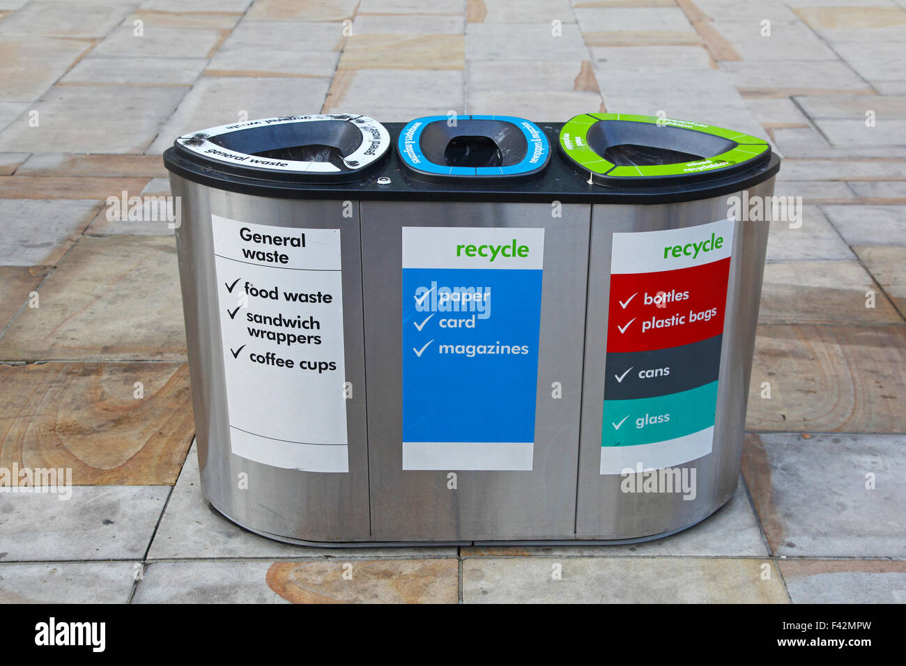 Three waste bins in one for recycle sorting Stock Photo - Alamy
