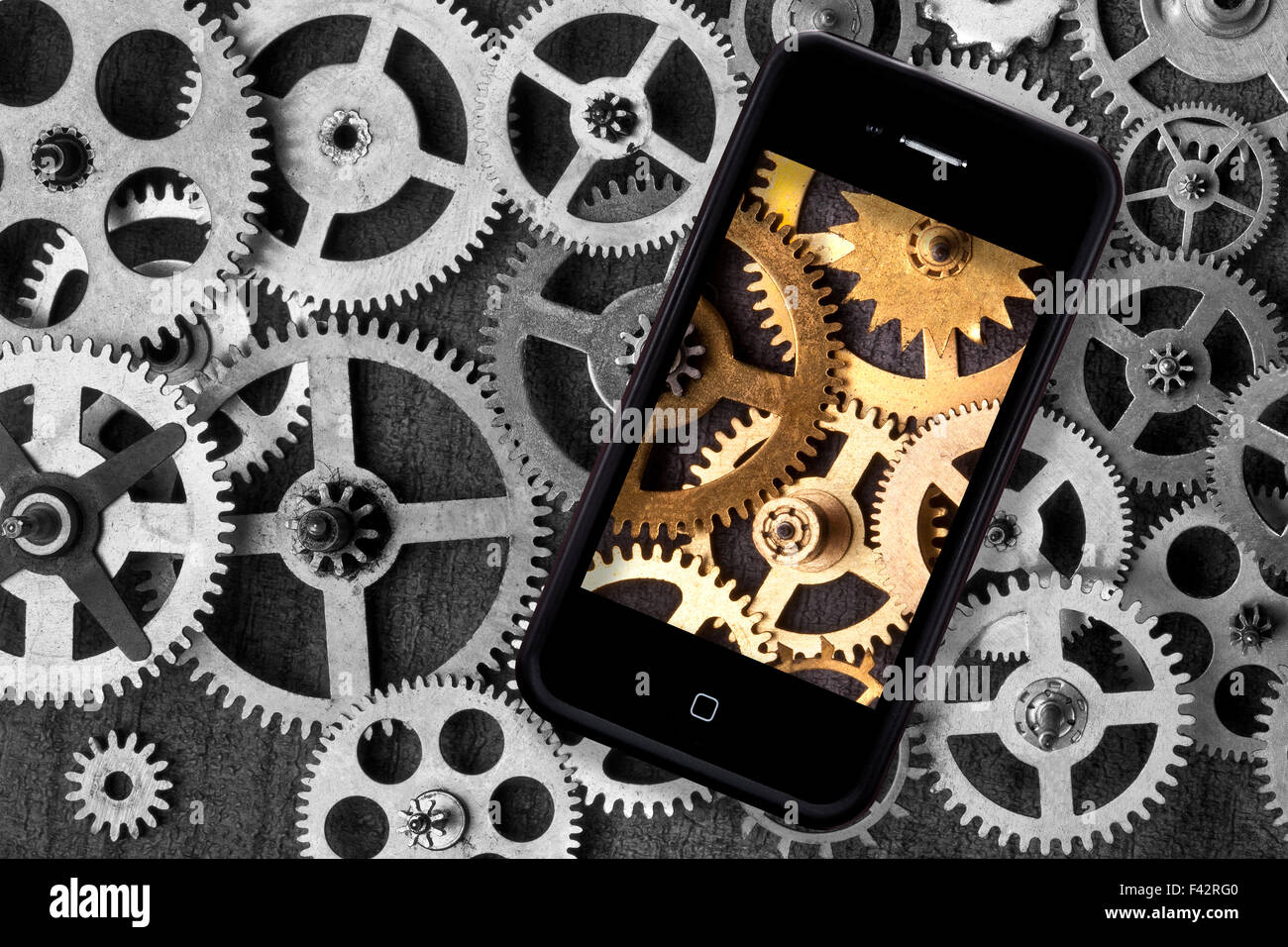 Industry - A modern digital smartphone adding color to a retro ...