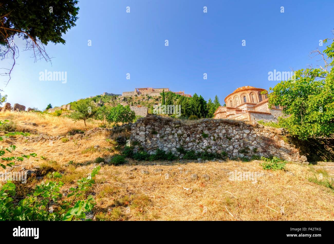 The historical site of Mystras, a Byzantine castle in Greece Stock ...