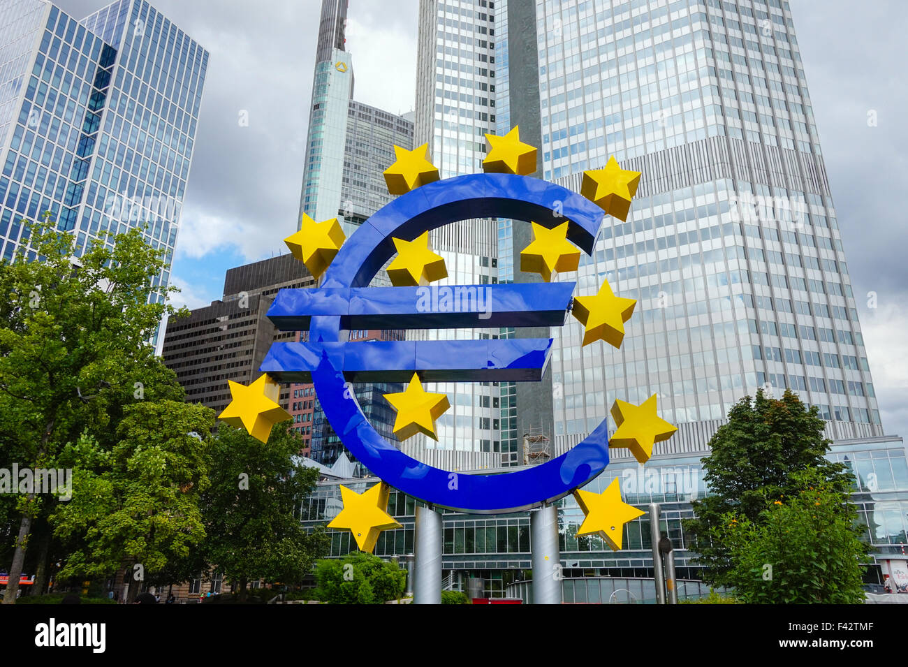 FRANKFURT AM MAIN, GERMANY, AUGUST 15, 2015: Euro currency sign at ...